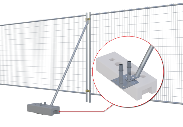 Steel footing for brace to fix a Heras fence stabilizer